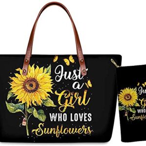 FKELYI Floral Bag for Women Ladies Designer Handbags Yellow Sunflower Design Top-Handle Bags Large Capacity Shoulder Hand Bags Set of 2