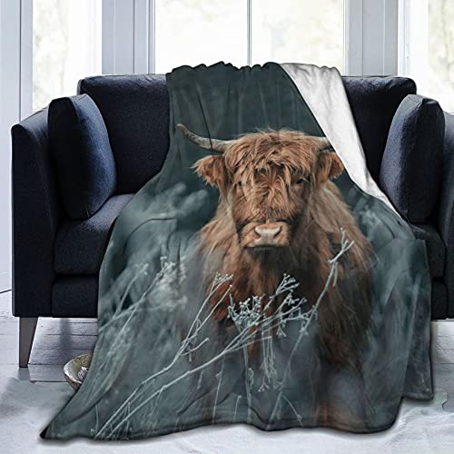 ASYOURWISH Ultra Soft Flannel Brown Cow Throw Blanket Highland Cattle Landscape Rustic Farmhouse All Season Warm Lightweight Cozy Plush Bed Blankets for Living Room/Bedroom 80"x60"