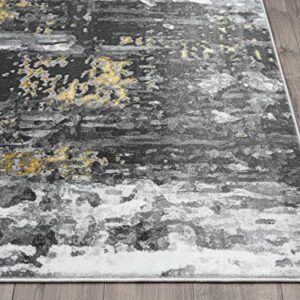 Abani Abstract Distressed Rug 6' x 9' - Contemporary Modern Gold & Grey Rugs Marbled Area Rug Living Room Rug