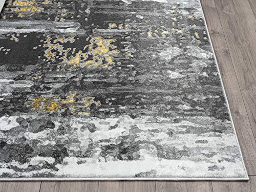 Abani Abstract Distressed Rug 6' x 9' - Contemporary Modern Gold & Grey Rugs Marbled Area Rug Living Room Rug