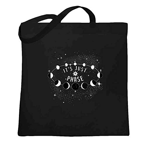 Its Just A Phase Full Moon Lunar Funny Cute Black 15x15 inches Large Canvas Tote Bag Women