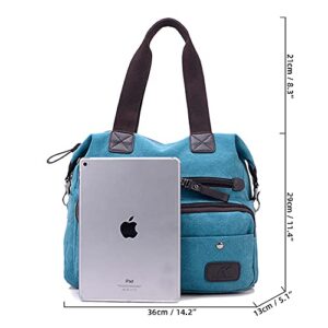 ROUROU Multi Pocket Handbag for Women Cotton Canvas Shoulder Bag Casual Crossbody Bag Large Capacity Satchel Commute Purse