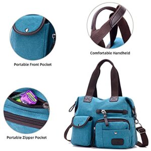 ROUROU Multi Pocket Handbag for Women Cotton Canvas Shoulder Bag Casual Crossbody Bag Large Capacity Satchel Commute Purse