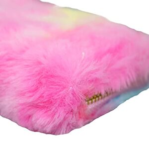 Pinsway Rainbow Fur Wallet Tie Dye Plush Zipper Long Clutch Purse Card Holder for Girls (Rainbow Ombre 1)