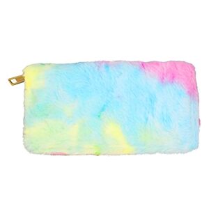 Pinsway Rainbow Fur Wallet Tie Dye Plush Zipper Long Clutch Purse Card Holder for Girls (Rainbow Ombre 1)