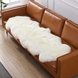 genuine sheepskin rug 2.2’x6.2′ fluffy fur rug nursery rug throw rugs luxury fuzzy fur carpet for bedroom fluffy rug for living room (double pelt, natural)