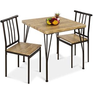 best choice products 3-piece dining set modern dining table set, metal and wood square dining table for kitchen, dining room, dinette, breakfast nook w/ 2 chairs – brown