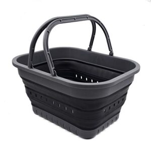 sammart 19l (5 gallon) collapsible tub with handle – portable outdoor picnic basket/crater – foldable shopping bag – space saving storage container (black) (1, grey/black)