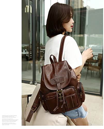 Vojad Backpack Purse for Women Fashion Leather Designer Travel Large Ladies Vintage Style Shoulder Bags with Drawstring (Deep brown)