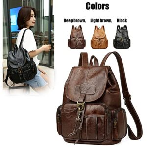 Vojad Backpack Purse for Women Fashion Leather Designer Travel Large Ladies Vintage Style Shoulder Bags with Drawstring (Deep brown)