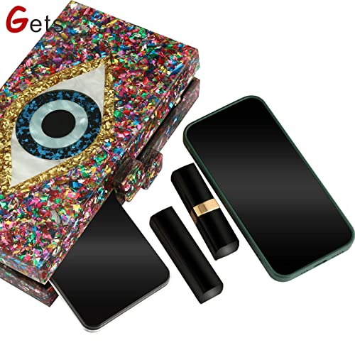 Gets Acrylic Clutch Purses for Women Evening Bag Eyes Multicolor Perspex Box Clutch Glitter Purse Handbags Crossbody Bag (a Multicolor)