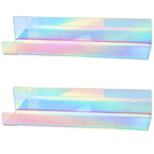 x-float the original rainbow iridescent acrylic floating shelves (wall mounted) for bedroom, bathroom, living room or kitchen (set of 2)