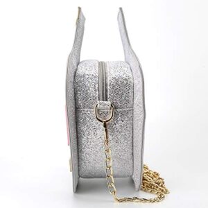 Ondeam Tequila Bottle Shaped Laser Shoulder Handbags,Pu Crossbody Purse for women(Silver B)