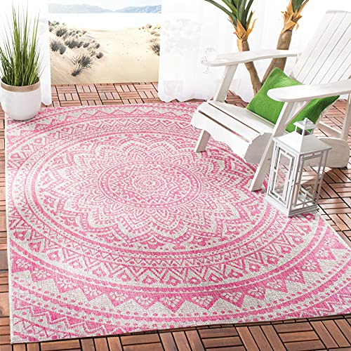 SAFAVIEH Courtyard Collection 5'3" x 7'6" Light Grey/Fuchsia CYH8734 Boho Mandala Indoor/ Outdoor Waterproof Easy--Cleaning Patio Backyard Mudroom Area--Rug