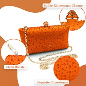 Women Handbags Rhinestone Evening Bags Party Purse Prom Wedding Bride Crystal Party Clutches Bag with Chain (Orange)