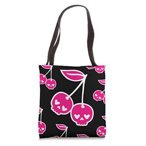 pastel goth kawaii punk cherry skulls tote bag