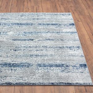 LUXE WEAVERS Modern Distressed Striped Area Rug Blue 8x10, Stain Resistant Carpet