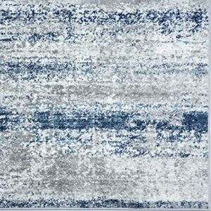 LUXE WEAVERS Modern Distressed Striped Area Rug Blue 8x10, Stain Resistant Carpet