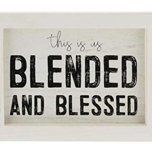 'This is Us Blended and Blessed' White Wood Sign for Blended Families Step Family Decor Mother's Day Gift for Mom Stepmom Present