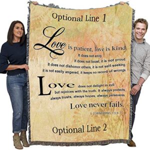 Pure Country Weavers Love is Patient Love is Kind Blanket 3 - Scriptures - 1 Corinthians 13 - Personalized - Custom Wedding Gift Tapestry Throw Woven from Cotton - Made in The USA (72x54)