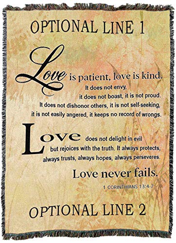 Pure Country Weavers Love is Patient Love is Kind Blanket 3 - Scriptures - 1 Corinthians 13 - Personalized - Custom Wedding Gift Tapestry Throw Woven from Cotton - Made in The USA (72x54)