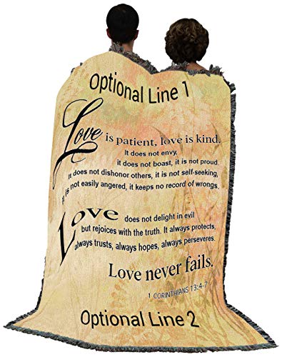 Pure Country Weavers Love is Patient Love is Kind Blanket 3 - Scriptures - 1 Corinthians 13 - Personalized - Custom Wedding Gift Tapestry Throw Woven from Cotton - Made in The USA (72x54)