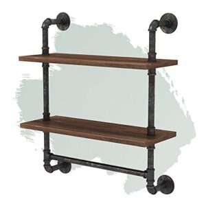 mcleanpin industrial pipe shelves wall mount bathroom shelf with towel bar floating shelf 2-tiers 24 in, diy open bookshelves,metal towel rack bookcase, real wood storage shelving