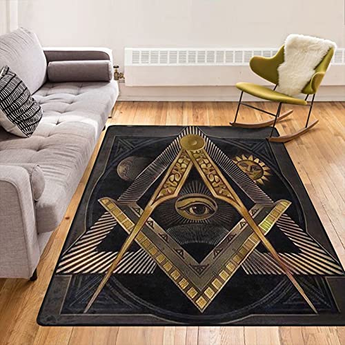 Masonic Freemasonry Meditation for Freedom Cozy Throw Rug Carpet Soft Non-Slip Floor Mat for Bedroom Living Room Office Home Decor 84 X 60 in