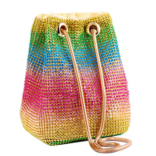 molshine Rainbow Rhinestone Evening Handbag, Weave Mesh Shoulder Bag,Classic Fashion Totes,Party pouch Purse for Women,Girls,Lady,Model