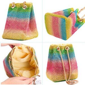 molshine Rainbow Rhinestone Evening Handbag, Weave Mesh Shoulder Bag,Classic Fashion Totes,Party pouch Purse for Women,Girls,Lady,Model