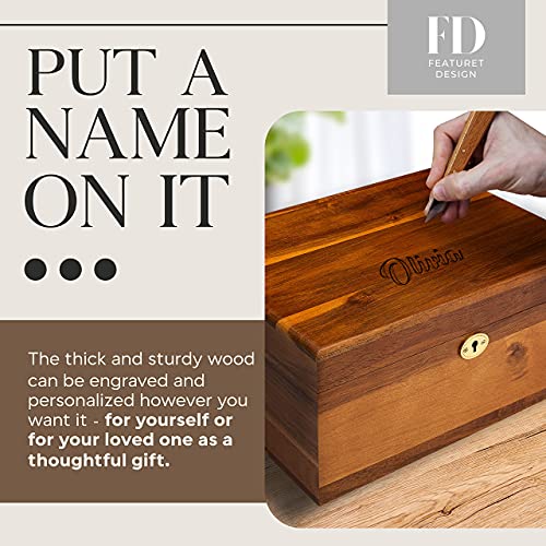 Wooden Storage Box with Hinged Lid and Locking Key - Large Premium Acacia Keepsake Chest with Matte Finish - Store Jewelry, Toys, and Keepsakes in a Beautiful Decorative Crate - 11 X 8.5 X 5 Inches