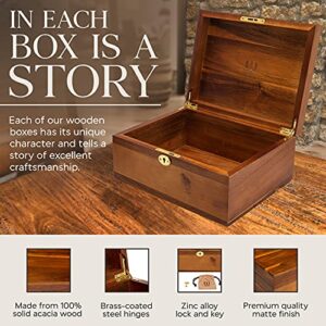 Wooden Storage Box with Hinged Lid and Locking Key - Large Premium Acacia Keepsake Chest with Matte Finish - Store Jewelry, Toys, and Keepsakes in a Beautiful Decorative Crate - 11 X 8.5 X 5 Inches