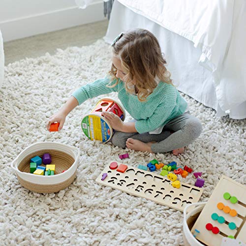 NaturalCozy 5-Piece Round Small Woven Baskets Set - 100% Natural Cotton Rope Baskets! Key Tray, Kids Montessori Toys, Bowl for Entryway, Jewelry Remote Fruits Desk Home Decor Shallow Catchall Baskets