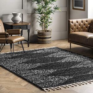 nuloom sadie moroccan diamond tassel shag area rug, 3′ x 5′, black