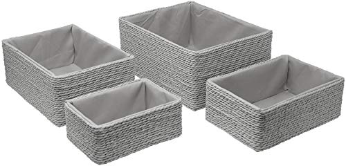 Sorbus Storage Baskets 4-Piece Set - Stackable Woven Basket Paper Rope Bin Boxes for Makeup, -Bathroom, Office Supplies, Bedroom, Closet (Gray)