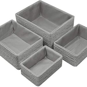 Sorbus Storage Baskets 4-Piece Set - Stackable Woven Basket Paper Rope Bin Boxes for Makeup, -Bathroom, Office Supplies, Bedroom, Closet (Gray)