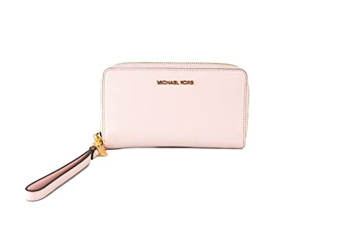 Michael Kors Jet Set Travel Large Flat Multifunction Phone Case Pebbled Leather Wallet/Wristlet in Powder Blush