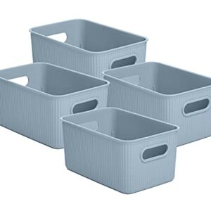 Superio Decorative Plastic Open Home Storage Bins Organizer Baskets, Medium Blue (4 Pack) Container Boxes for Organizing Closet Shelves Drawer Shelf - Ribbed Collection 5 Liter