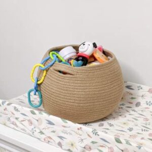 Goodpick Cute Round Basket - Cotton Rope Jute Baskets in Living Room Woven Towel Basket Bedroom Storage Bakset for Children Corner Plant Basket Indoor, Jute, 10"D x 8.3"H