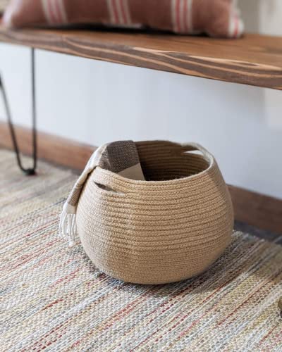 Goodpick Cute Round Basket - Cotton Rope Jute Baskets in Living Room Woven Towel Basket Bedroom Storage Bakset for Children Corner Plant Basket Indoor, Jute, 10"D x 8.3"H