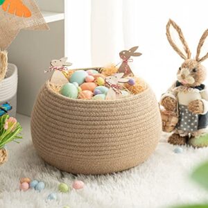 Goodpick Cute Round Basket - Cotton Rope Jute Baskets in Living Room Woven Towel Basket Bedroom Storage Bakset for Children Corner Plant Basket Indoor, Jute, 10"D x 8.3"H