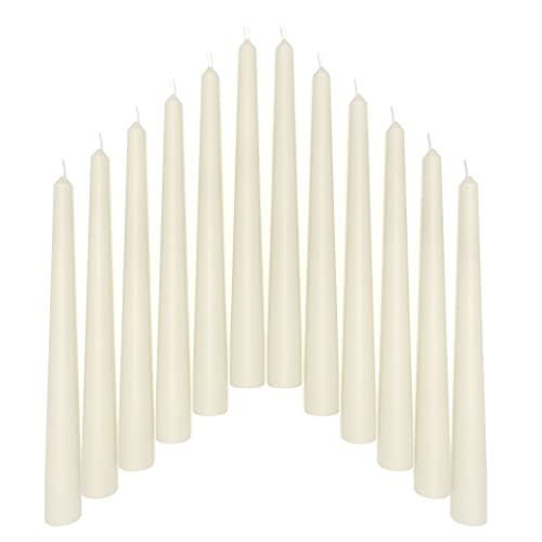 Sonedly 12 inch Taper Candle 12 Pack - Unscented Hand-Dipped Tapered Candles Long Burning Perfect for Home Interior - Dripless and Smokeless Tapered Candles for Home - 10-Hour Burning Ivory Candles