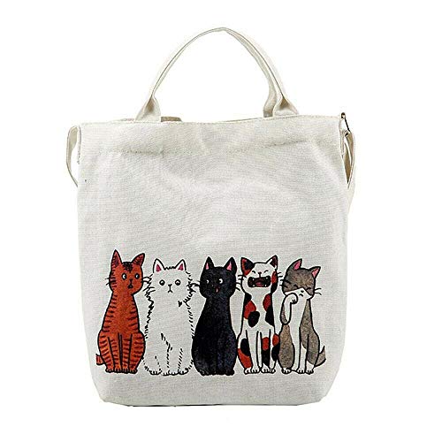 EatingBiting 12.60'' Women Cartoon Lucky Cats Canvas Tote Shopping Handbag Beach Purse Shoulder Bag