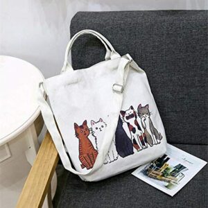 EatingBiting 12.60'' Women Cartoon Lucky Cats Canvas Tote Shopping Handbag Beach Purse Shoulder Bag