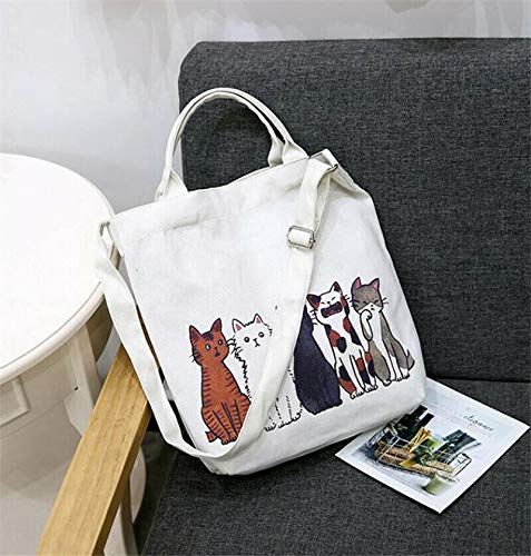 EatingBiting 12.60'' Women Cartoon Lucky Cats Canvas Tote Shopping Handbag Beach Purse Shoulder Bag