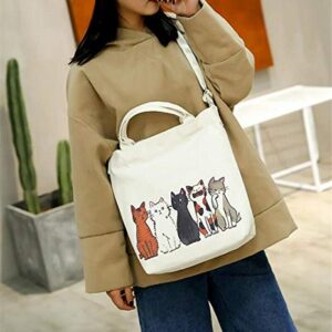 EatingBiting 12.60'' Women Cartoon Lucky Cats Canvas Tote Shopping Handbag Beach Purse Shoulder Bag