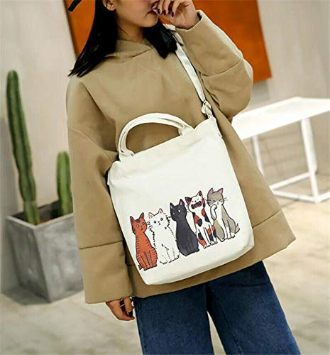 EatingBiting 12.60'' Women Cartoon Lucky Cats Canvas Tote Shopping Handbag Beach Purse Shoulder Bag