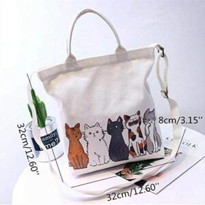 EatingBiting 12.60'' Women Cartoon Lucky Cats Canvas Tote Shopping Handbag Beach Purse Shoulder Bag