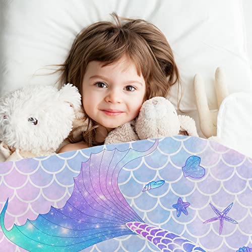 Bonsai Tree Mermaid Blanket, Cute Mermaid Tail Scales Fuzzy Soft Cozy Warm Mermaid Throw Blanket for Girls Women, Thick Glitter Purple Pink Flannel Blanket for Couch Bed Living Room, 50” x 60”