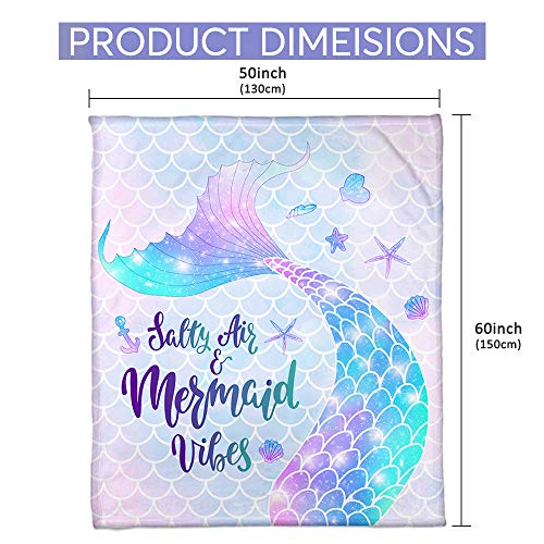 Bonsai Tree Mermaid Blanket, Cute Mermaid Tail Scales Fuzzy Soft Cozy Warm Mermaid Throw Blanket for Girls Women, Thick Glitter Purple Pink Flannel Blanket for Couch Bed Living Room, 50” x 60”